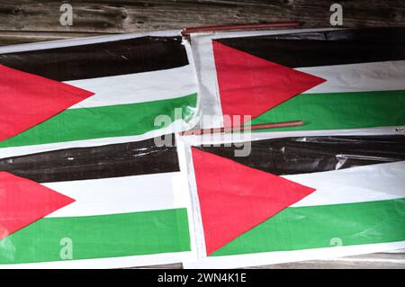 The flag of Palestine, a tricolor of three equal horizontal stripes ...