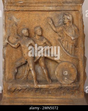 Roman altar, from the imperial period, in marble, with a relief that ...