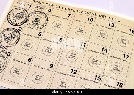 Italian electoral card with spaces for vote certification Stock Photo ...