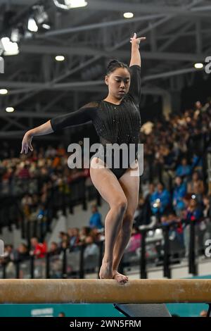 October 23, 2023: Aurelie Tran of Canada (13) competes on floor during ...
