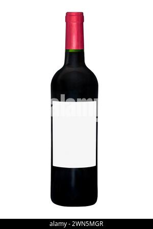 Bottle of red wine with empty label. Top view. Copy space Stock Photo ...