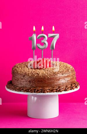 Birthday Cake With Candle Number 137 - On Pink Background Stock Photo ...