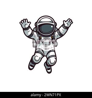 Astronaut flying with open arms isolated on white background. Vector ...