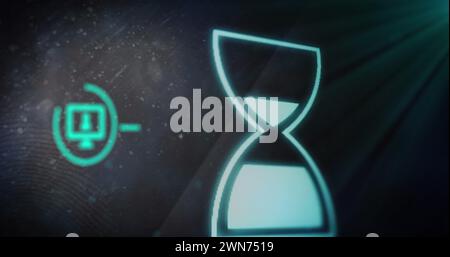 Image of egg timer icon over media icons Stock Photo - Alamy