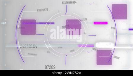 Image of scope scanning, numbers changing and data processing with arrows in background Stock ...