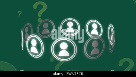 Image of question marks icons over diverse business people holding ...