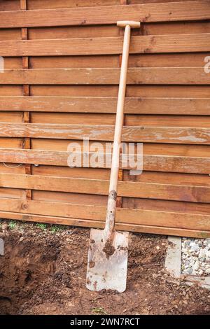 A spade in the soil preparation soil Spring works in the garden raised ...