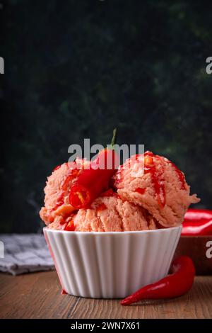 Chilli Pepper Ice Cream Sundae with chilli sweet and spicy jam topping ...