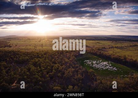 Aerial of Chain Lagoons situated on Palm Tree Creek near Taroom ...