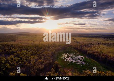 Aerial of Chain Lagoons situated on Palm Tree Creek near Taroom ...
