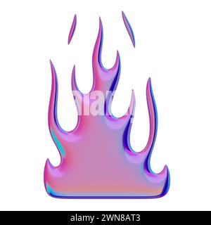 3D flame. Trendy Y2K element. Iridescent colorful burning fire shape ...