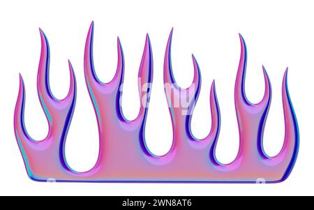 3D flame. Trendy Y2K element. Iridescent colorful burning fire shape ...