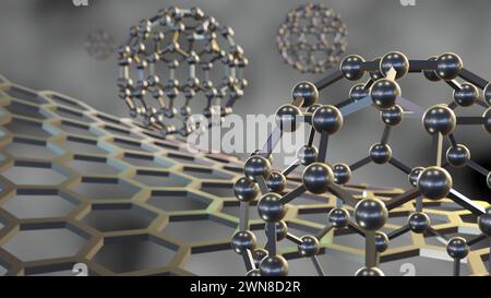 carbon nanostructure called fullerene on the black background 3d ...
