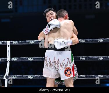 Tokyo, Japan. 24th Feb, 2024. Japan's Takuma Inoue, center, poses with ...