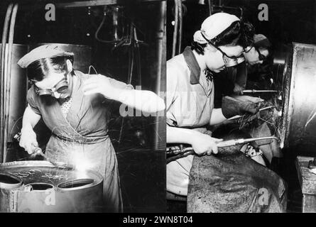 Vintage photographs of women welding parts of depth charge weapons in ...