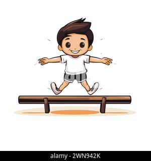 Boy jumping over obstacle isolated on white background. Cartoon vector ...