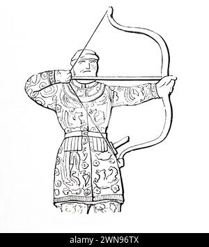 Illustration of Sassanid King Khosrow II in Boat with his Recurve Bow ...