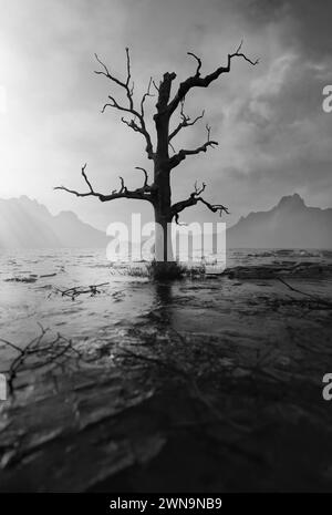 Cracked land and dead tree, 3D illustration Stock Photo - Alamy