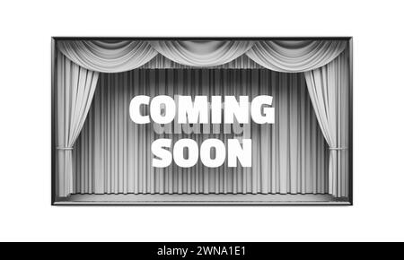 Coming Soon poster with stage curtains 3D illustration Stock Photo - Alamy