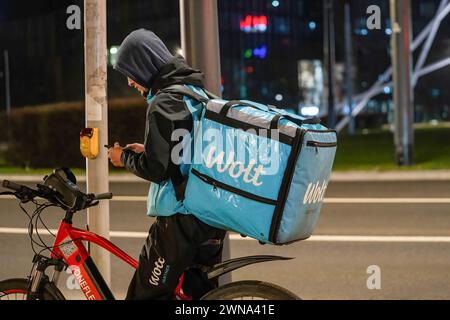 A Wolt delivery rider seen in the street in Warsaw Stock Photo - Alamy
