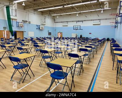 an english school sports hall set up and ready for public student ...