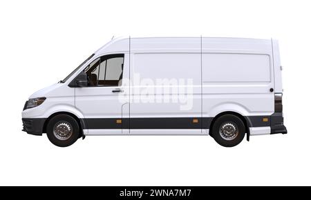 White van side view isolated on white background Stock Photo - Alamy