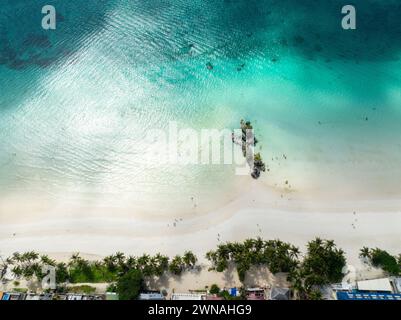 Aerial view of White Beach with powdery sands in Boracay Island ...