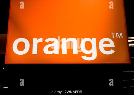 Orange Telekommunication, Logo am Messestand, MWC Mobile World Congress ...