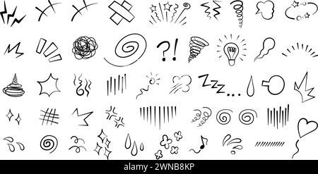 Anime emotion effects set. Line movement elements, comic emotive ...