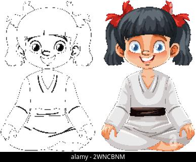 Cute cartoon girl in gi performing japanese martial arts bow (zarei ...