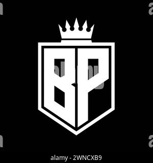 BP Letter Logo monogram bold shield geometric shape with crown outline ...
