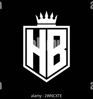 HB Letter bold monogram with shield and crown outline shape with black ...