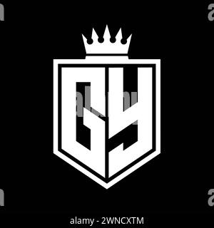 GY Letter Logo monogram bold shield geometric shape with crown outline black and white style ...