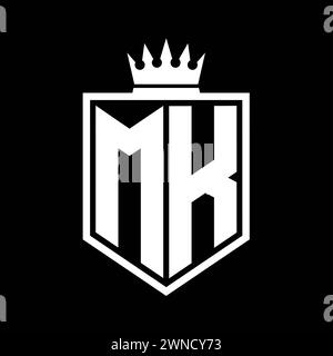 MK monogram logo with bold letters shield shape with black and white ...