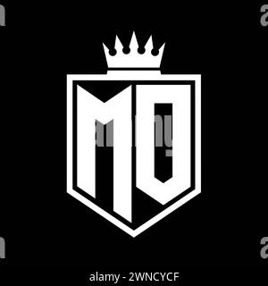 MO Letter bold monogram with shield and crown outline shape with black ...