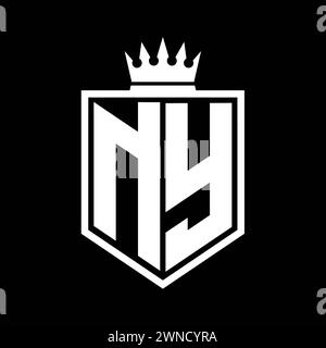 NY monogram logo with bold letters shield shape with black and white ...