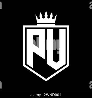 PV Letter Logo monogram bold shield geometric shape with crown outline ...