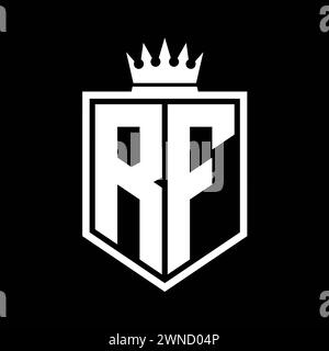 RF monogram logo with bold letters shield shape with black and white ...