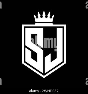 SJ monogram logo with bold letters shield shape with black and white ...