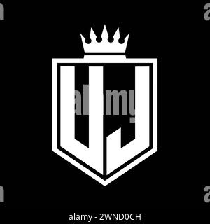 UJ monogram logo with bold letters shield shape with black and white ...