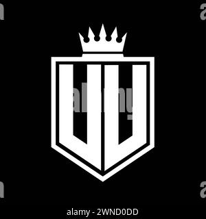 UU Letter bold monogram with shield and crown outline shape with black ...