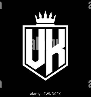 VK monogram logo with bold letters shield shape with black and white color design template Stock ...