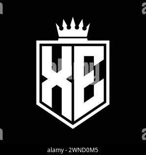 XE Letter Logo monogram bold shield geometric shape with crown outline ...