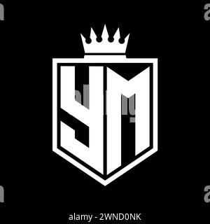 YM monogram logo with bold letters shield shape with black and white color design template Stock ...