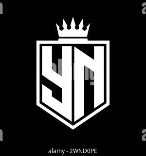 YN Letter bold monogram with shield and crown outline shape with black ...