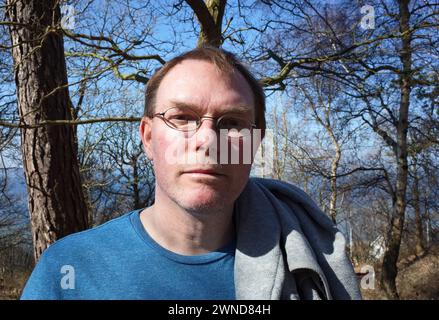 Scandinavian handsome serious man with glasses and face hair isolated ...