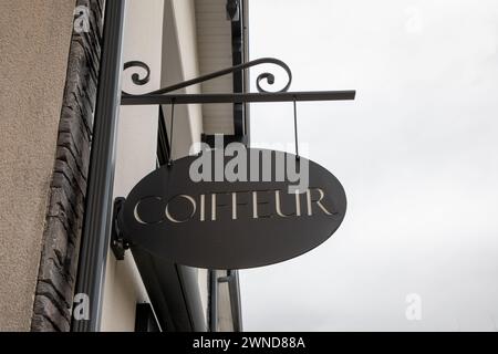 Coiffeur french text sign of classic vintage hairdresser shop in the ...