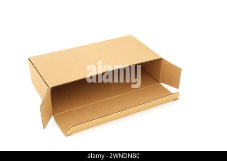 Slimline brown cardboard rectangular shape box on white background ...