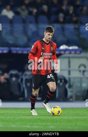 Milan’s Italian defender Matteo Gabbia celebrates after scoring a goal during the Serie A ...