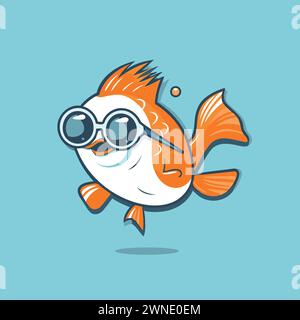 Funny cartoon goldfish with glasses. Vector illustration isolated on ...